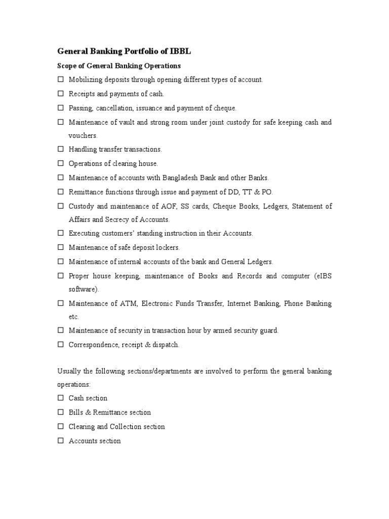 General Banking Portfolio of IBBL | Download Free PDF | Cheque | Banks