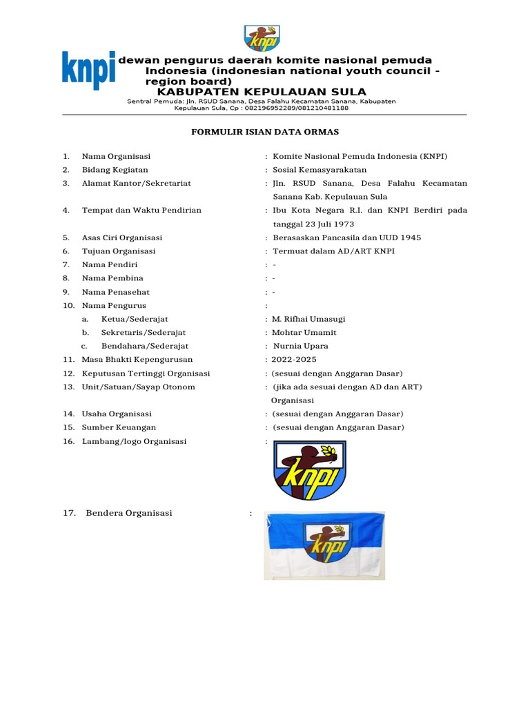 Formulir Isian Data Ormas | PDF