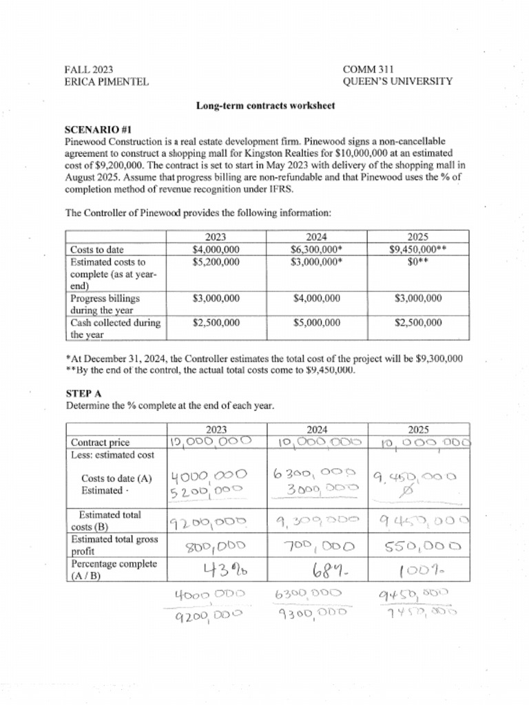 Long-Term Contracts Worksheet SOLUTION | PDF