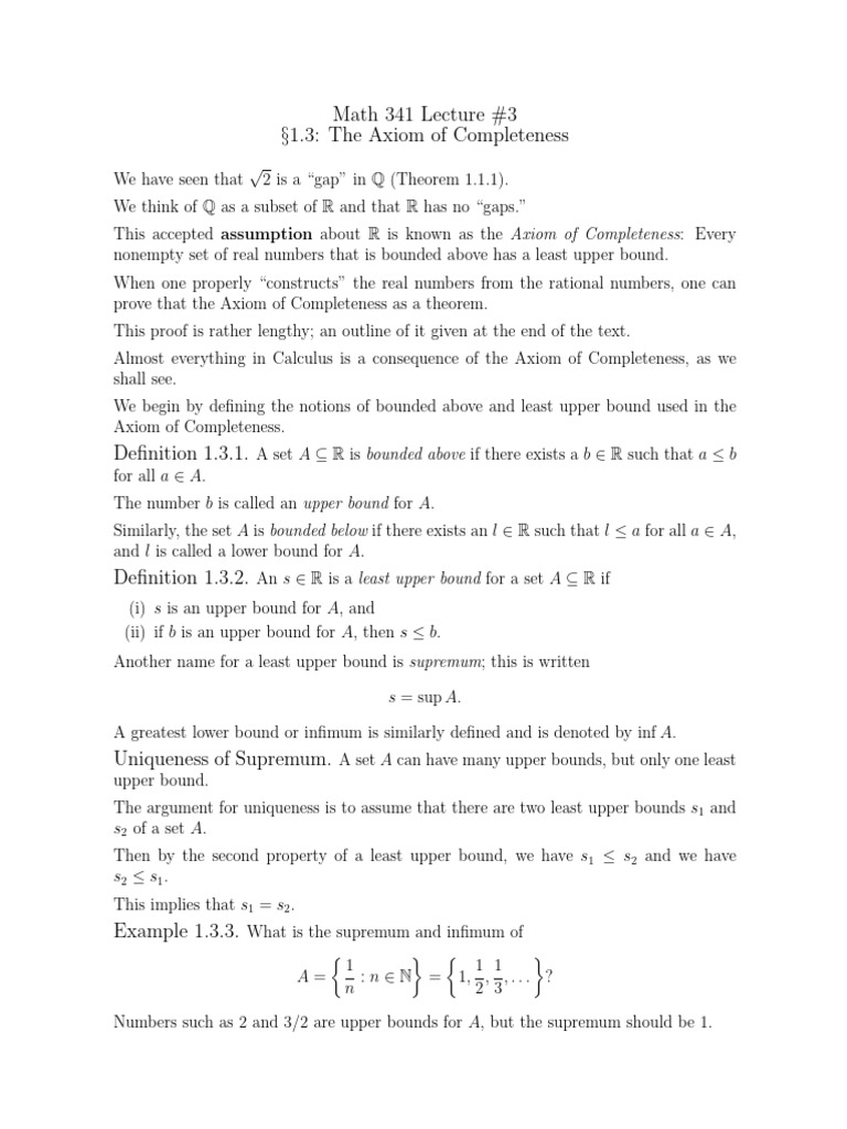 Lec03 Supremum Pro of R | PDF | Mathematical Analysis | Mathematical Logic