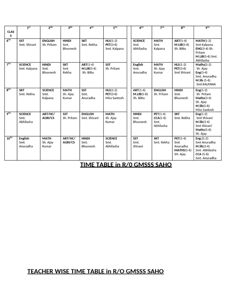Time Table Pdf