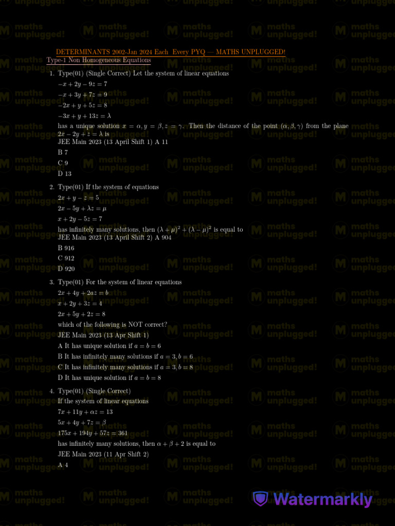 Det_ques (1) (1) | PDF | Equations | System Of Linear Equations