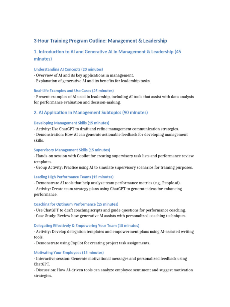 Management Leadership Training Outline | PDF | Artificial Intelligence ...