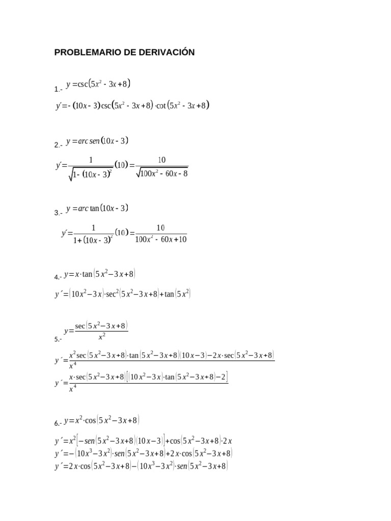 Problemario de Derivación | PDF
