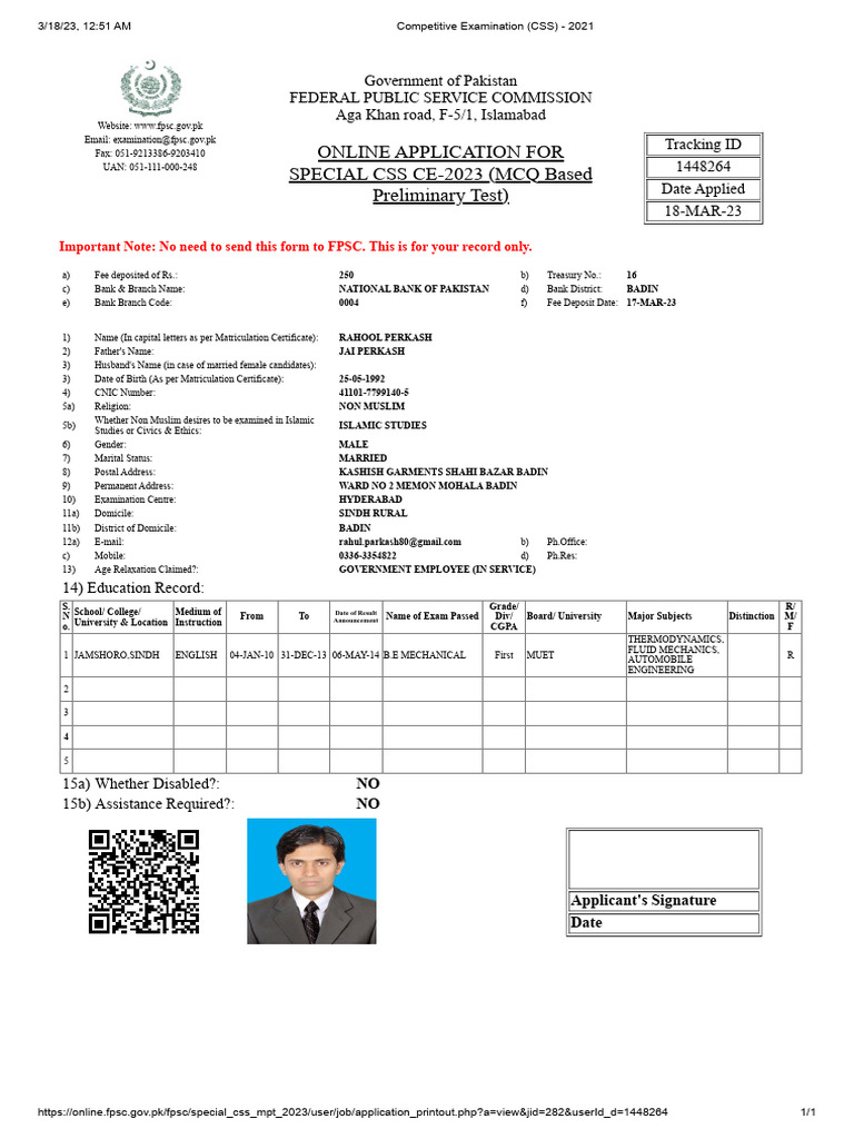 Competitive Examination (CSS) - 2021 | PDF