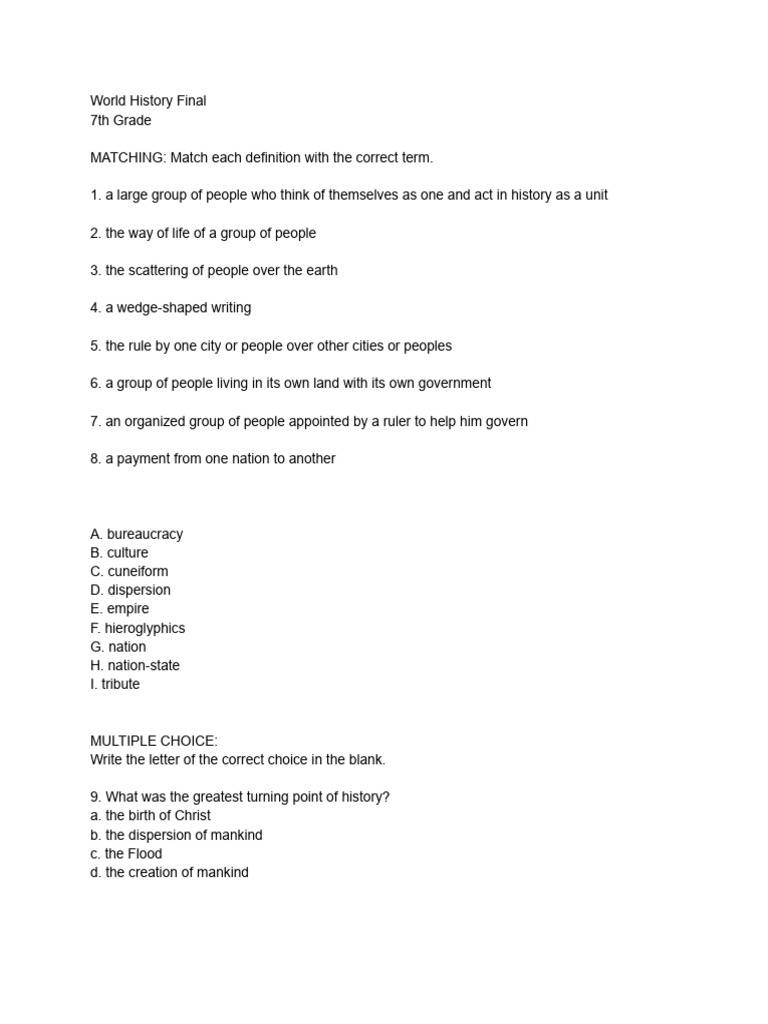 7th Grade World History Final | PDF | Ancient Greece | Sparta