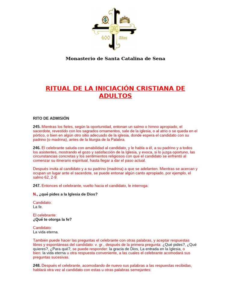 Ritual de Iniciación Cristiana para Adultos | PDF | Bautismo | Confirmación