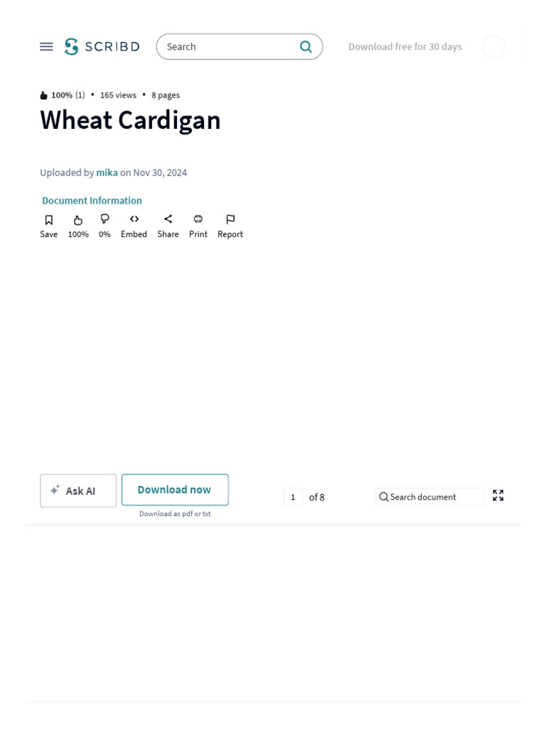 Wheat Cardigan - PDF - Knitting - Knitting Needle | PDF