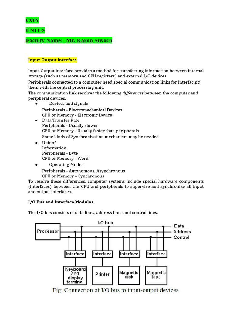 COA Unit-5 Notes | PDF | Input/Output | Central Processing Unit COA Unit-5 Notes | PDF | Input/Output | Central Processing Unit