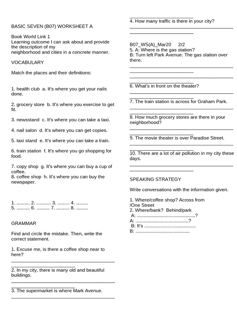 BASIC SEVEN work sheet | PDF