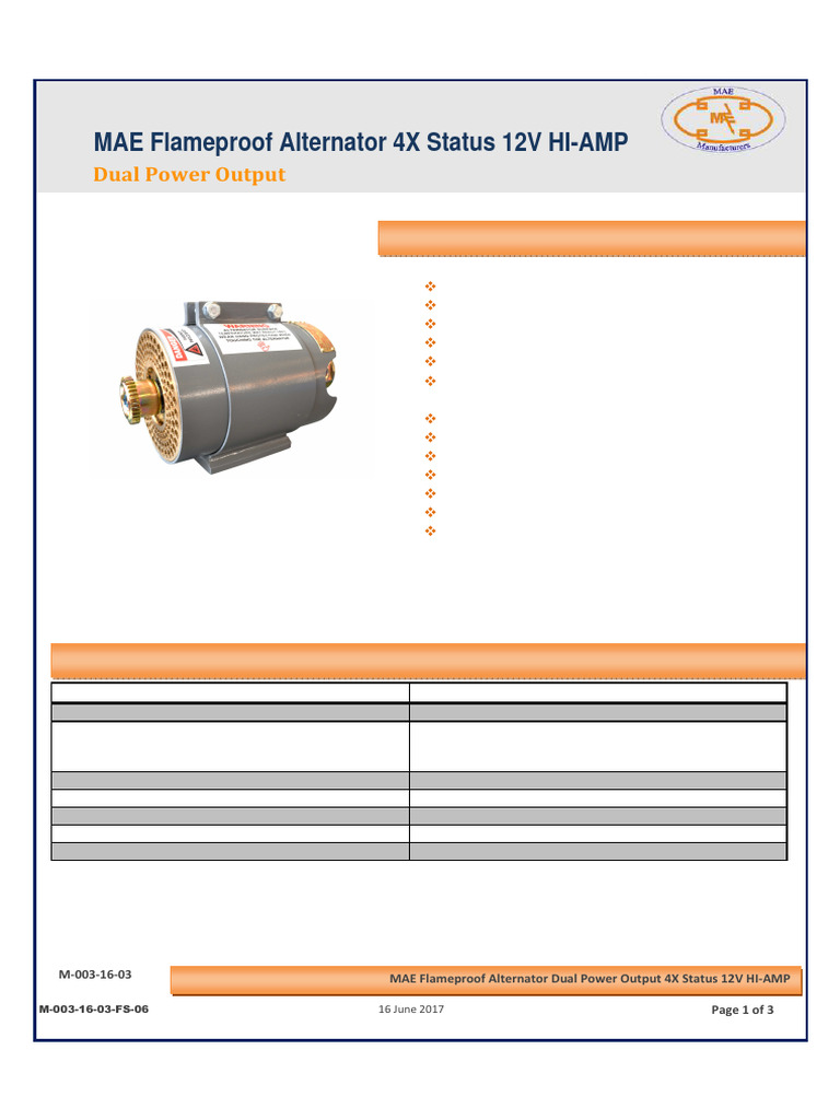 MAEF001215 - 4X 500W Alternator Dual Power Output Feature Sheet | PDF ...