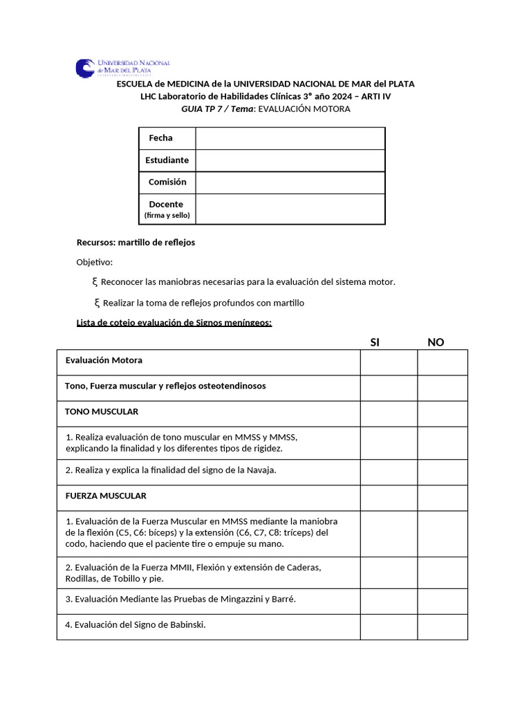 GUIA TP 7 HC Evaluación Motora | PDF