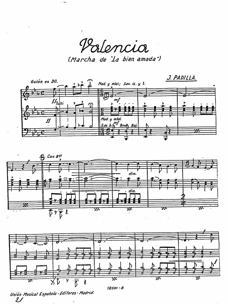 VALENCIA (La Bien Amada) - J Padilla - Marcha | PDF