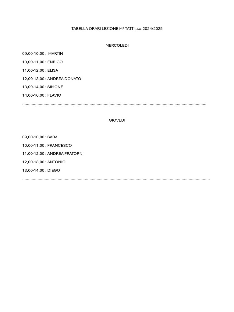 Tabella Orari Lezioni A.a.2024-2025. | PDF
