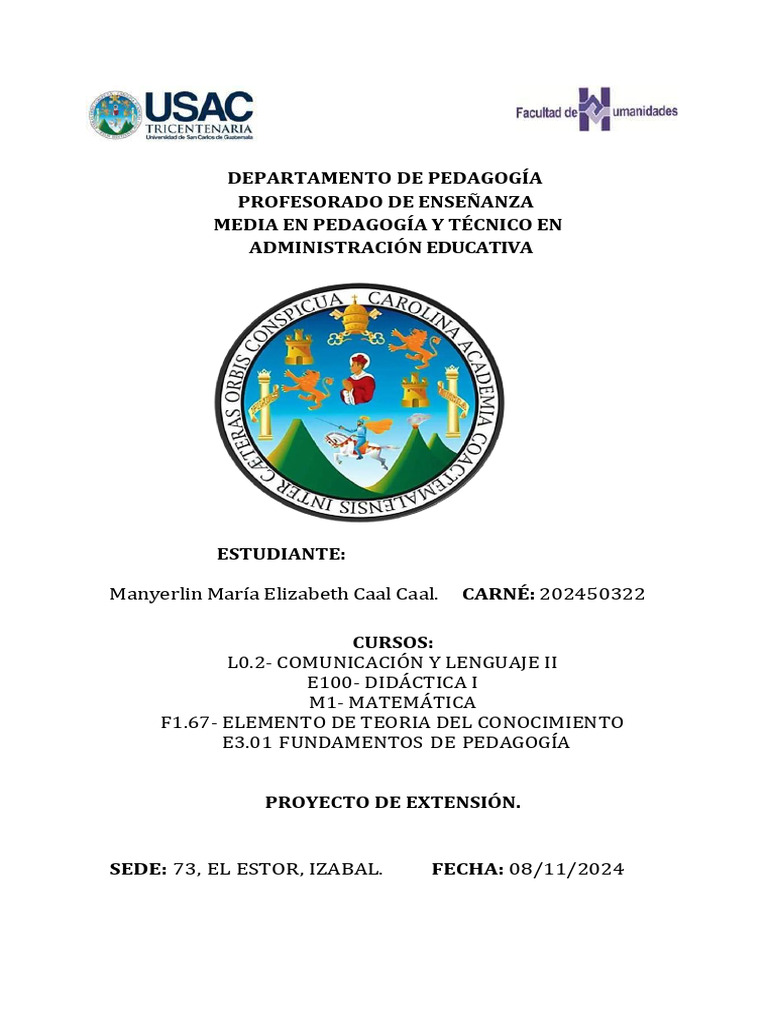 Proyecto de Extension Manyerlin Caal | PDF