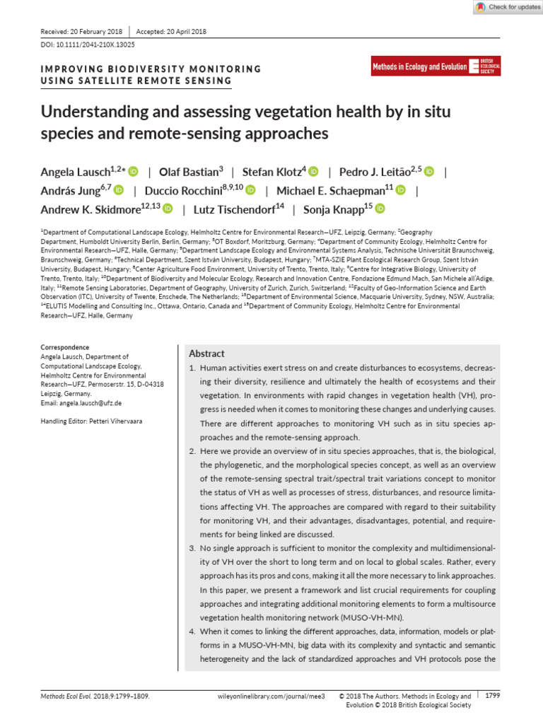 Methods Ecol Evol - 2018 - Lausch - Understanding and Assessing Vegetation Health by in Situ ...
