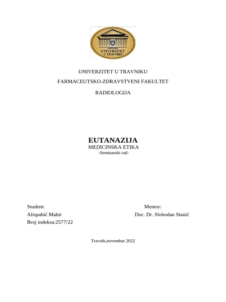 Eutanazija-Seminarski Rad | PDF