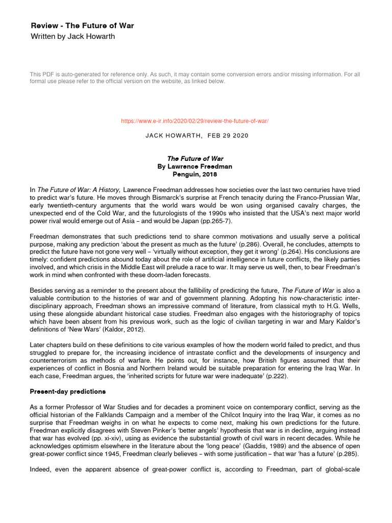 Review of "The Future of War" | PDF