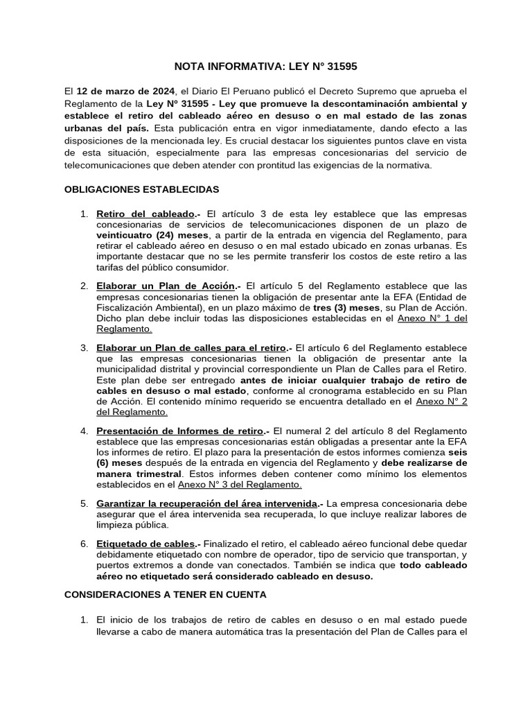 Ley #31595 - Nota Informativa TDP | PDF | Multa (pena)