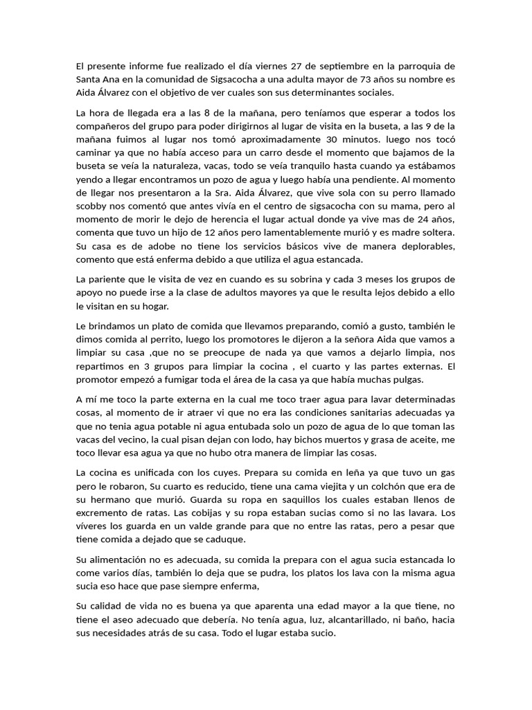 Condiciones de Vida de Aida Álvarez en Sigsacocha | PDF | Agua