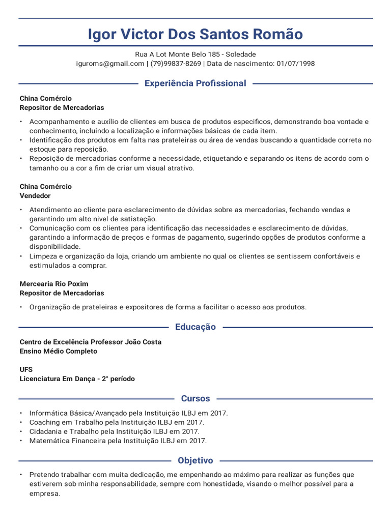 Currículo de Igor Victor Romão | PDF