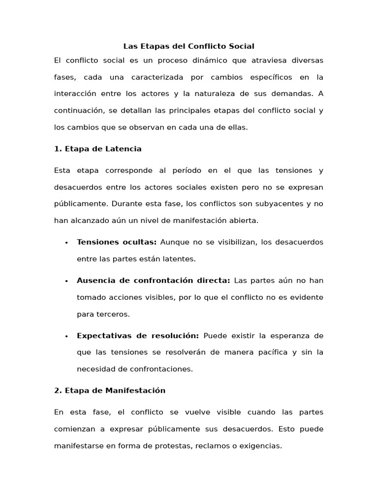 Etapas del Conflicto Social Explicadas | PDF | Conflicto (proceso ...