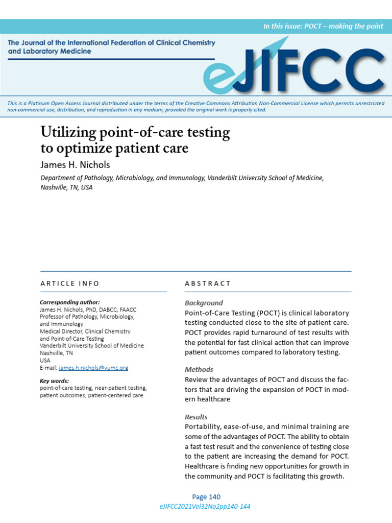 Utilizing Point-Of-Care Testing To Optimize Patient Care | PDF ...