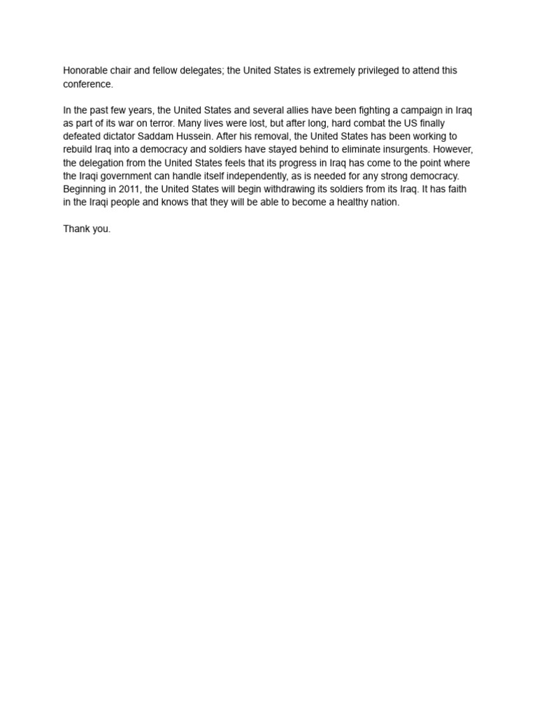 Opening Speech Example - UNHCR - The Use of Torture in Criminal ...