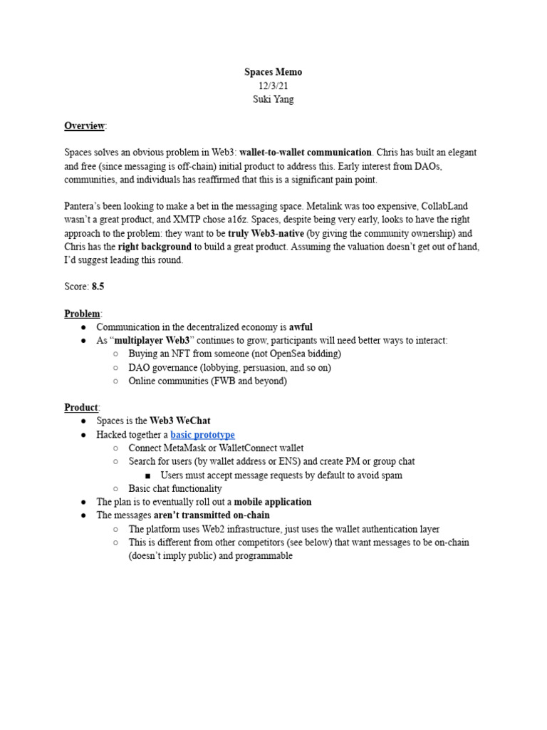 Spaces Memo | PDF | Warrant (Finance) | Cyberspace