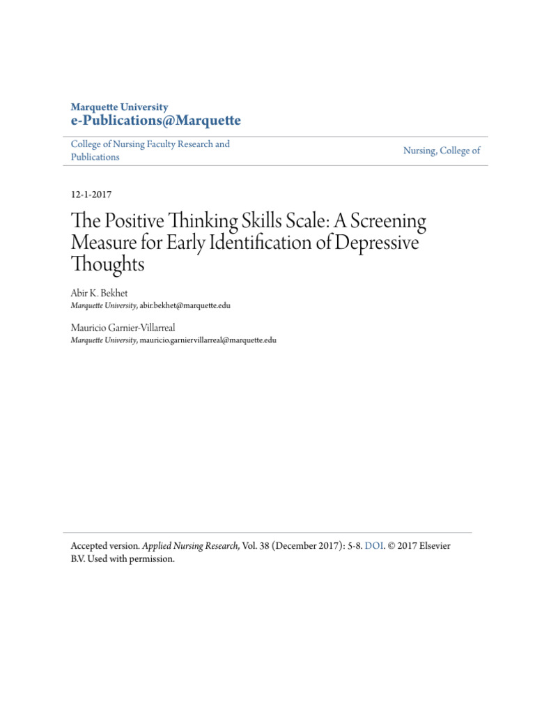 Positive Thinking Scale for Caregivers | PDF | Major Depressive ...