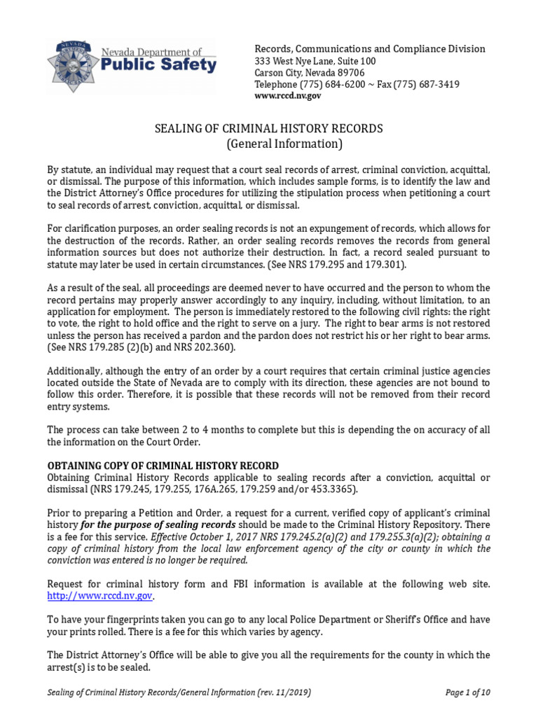 Sealing of Criminal History Records-General Information - 11062019rev ...