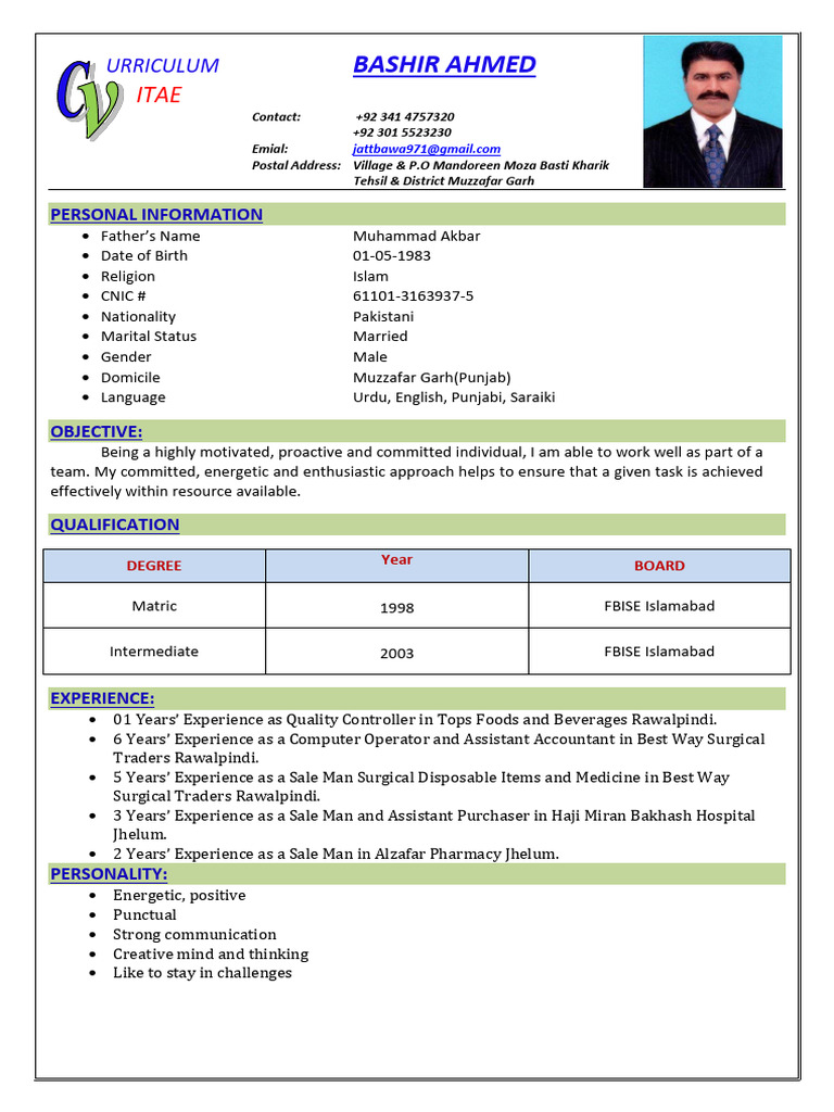 Bashir Ahmed Cv Copy Pdf