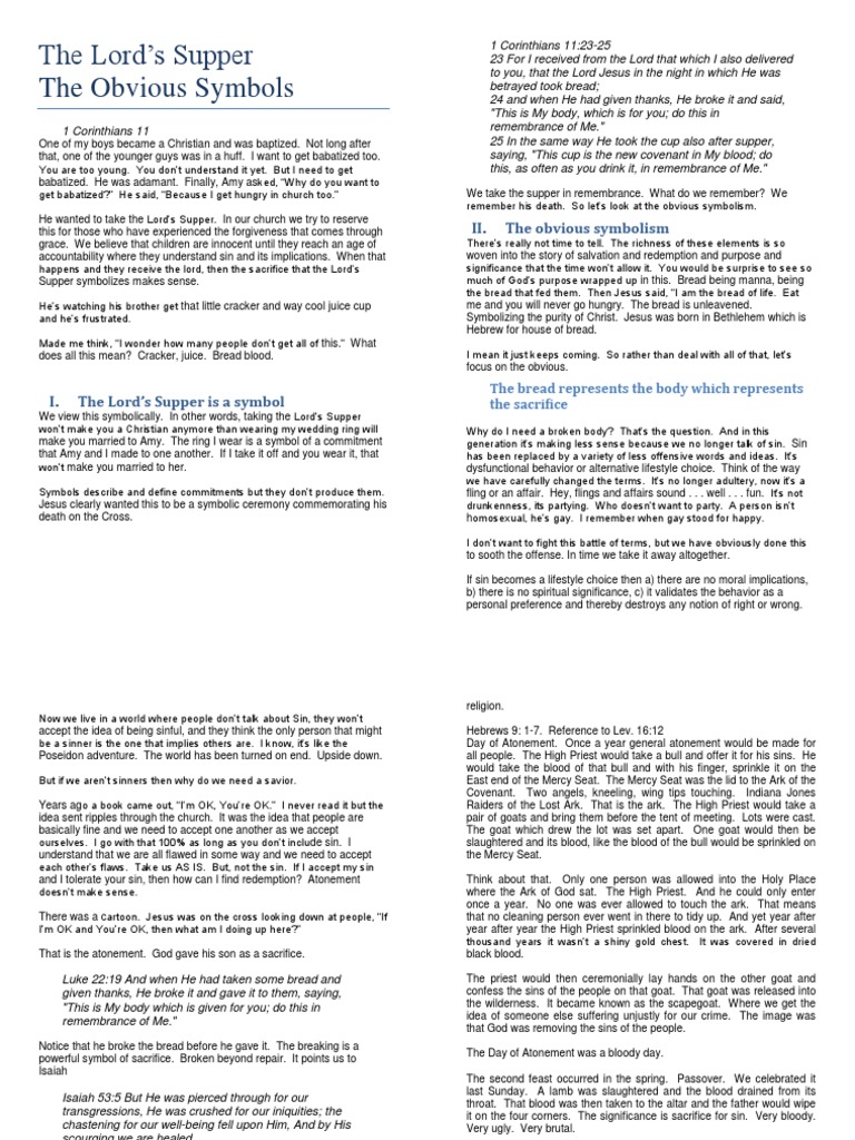 The Lords Supper Obvious Symbols | PDF | Eucharist | Sin