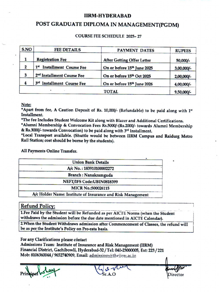 PGDM 2025 27 Batch Approved Fee Schedule | PDF