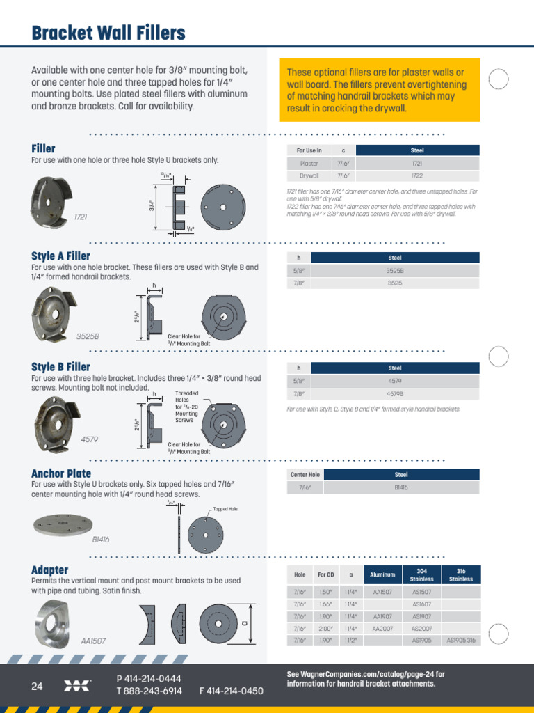 Wagner Bracket Wall Fillers & Applicable Handrail Brackets | PDF ...