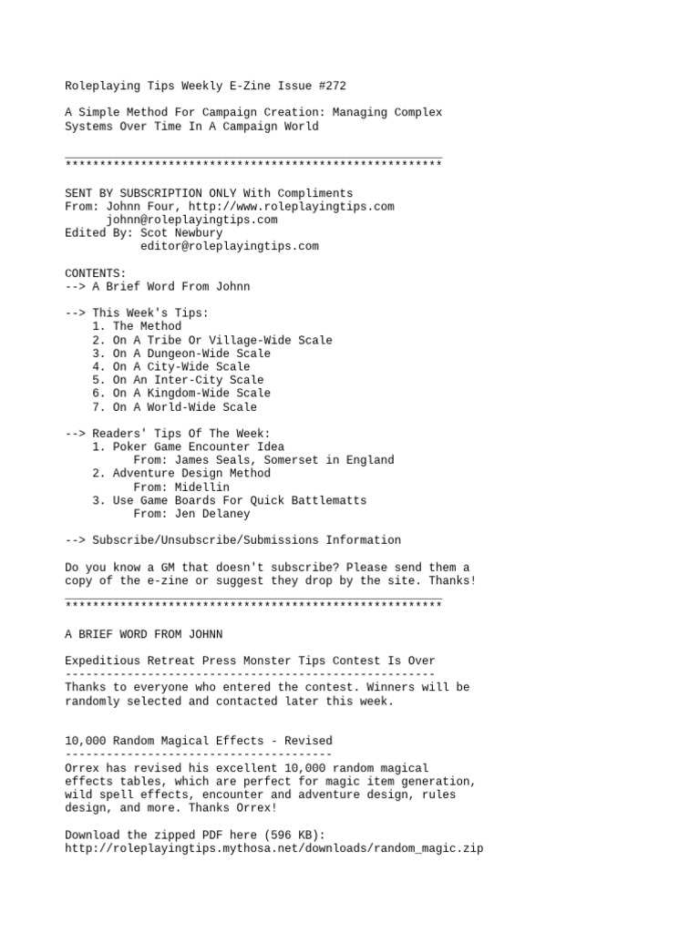 Issue 272 | PDF | Spreadsheet | Role Playing Games