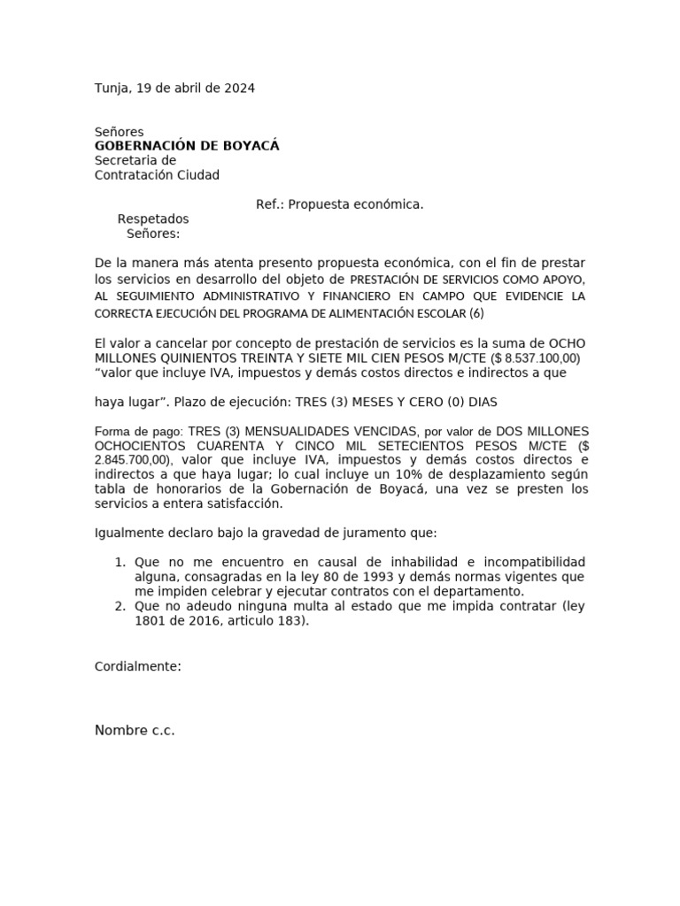 Modelo Prop. Econ. Superv. Tecnico | PDF