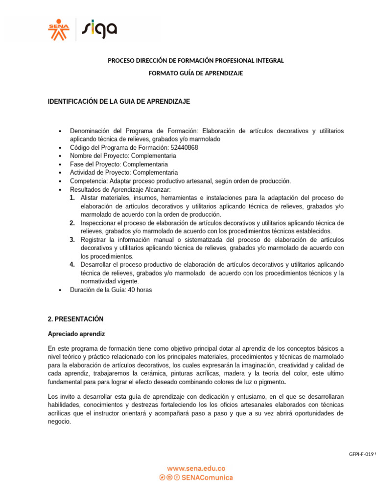 GFPI-F-019 - GUIA - DE - APRENDIZAJE Elaboración de Artículos Con Marmolado | PDF