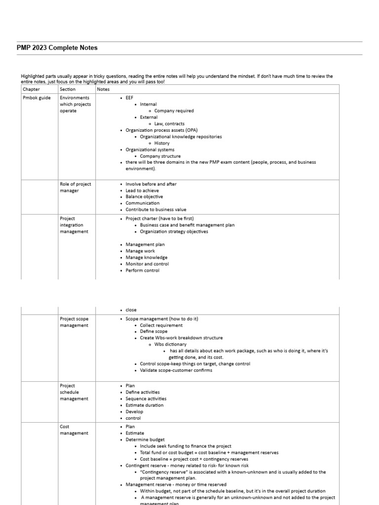 PMP-2023-Complete-Notes | PDF | Project Management | Risk PMP-2023-Complete-Notes | PDF | Project Management | Risk