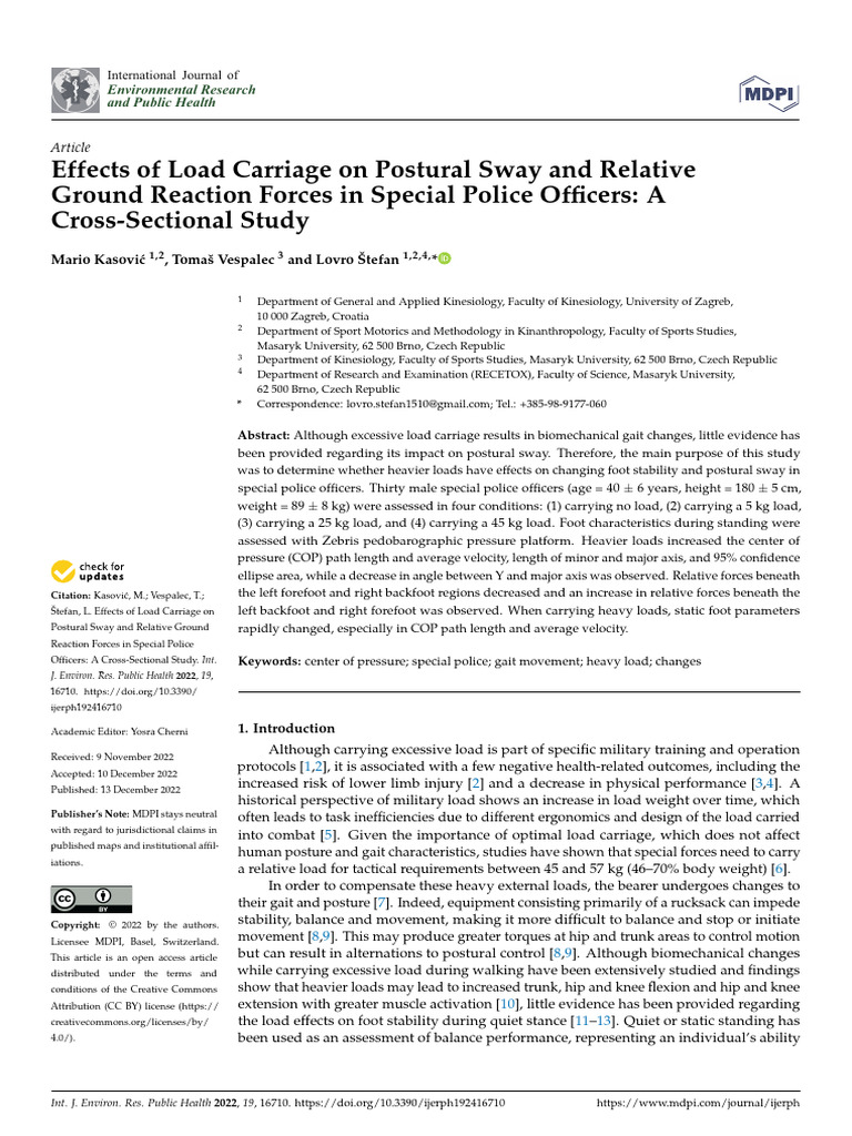 Effects of Load Carriage On Postural Sway A | PDF | Balance (Ability)