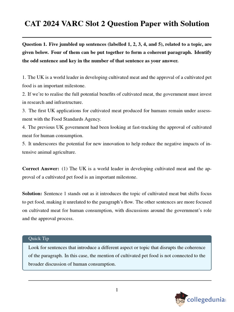 CAT 2024 VARC Slot 2 Question Paper | PDF | Spice | Black Pepper