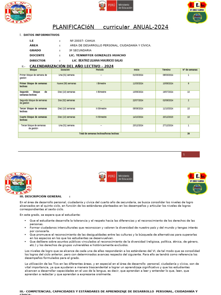 Programacion Anual 2024 3ro Dpcyc | PDF | Evaluación | La sexualidad humana