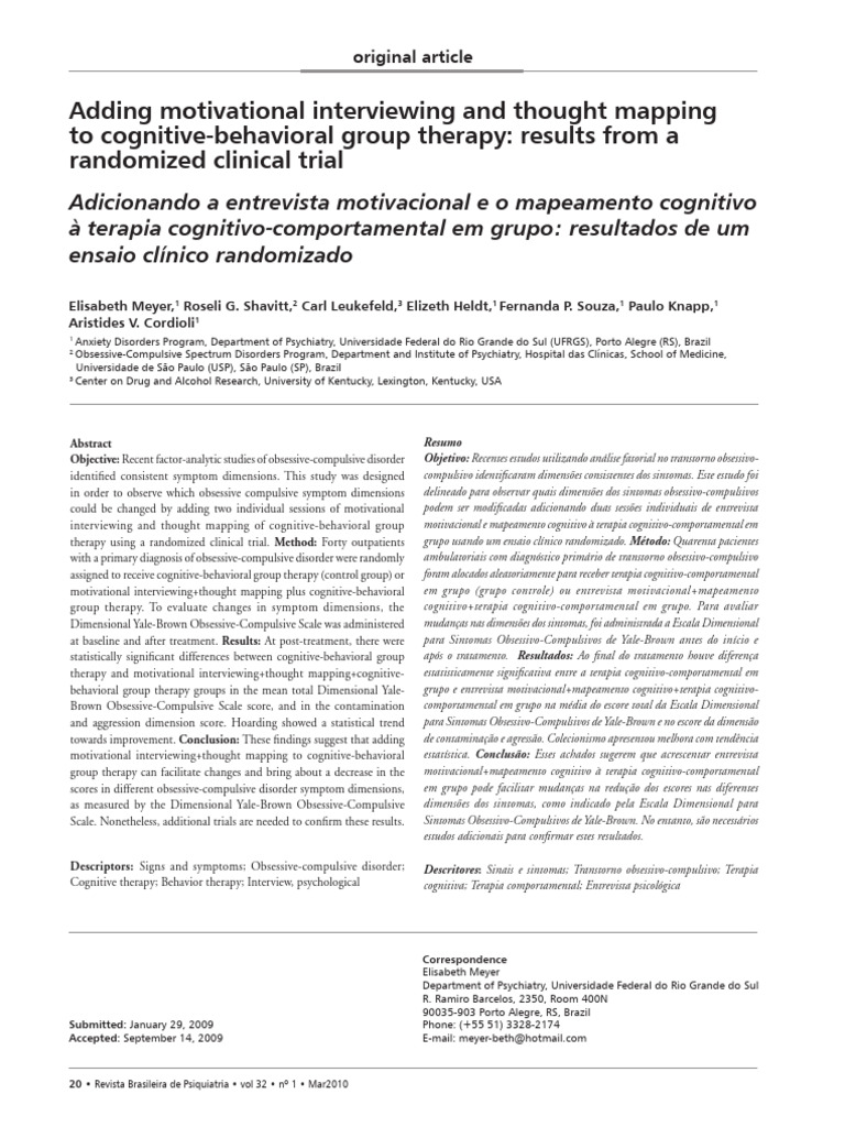 Adding motivational interviewing and thought mapping to cognitive ...