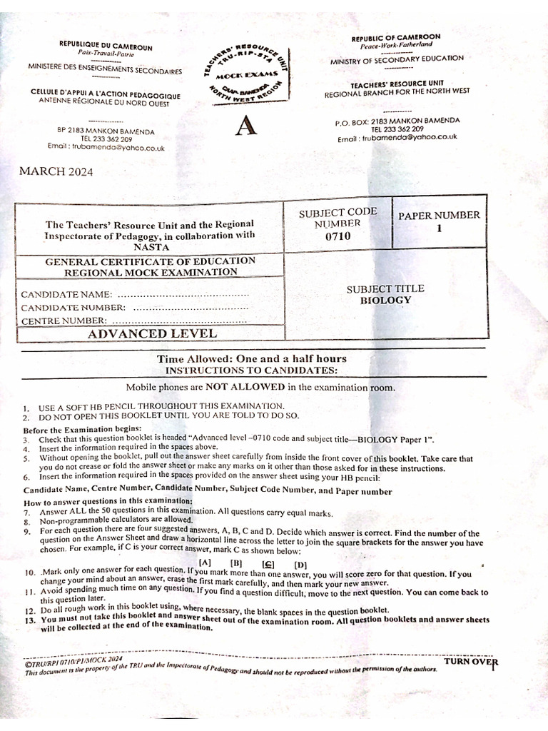 NW MOCK Bio P1 and P2 0710 | PDF