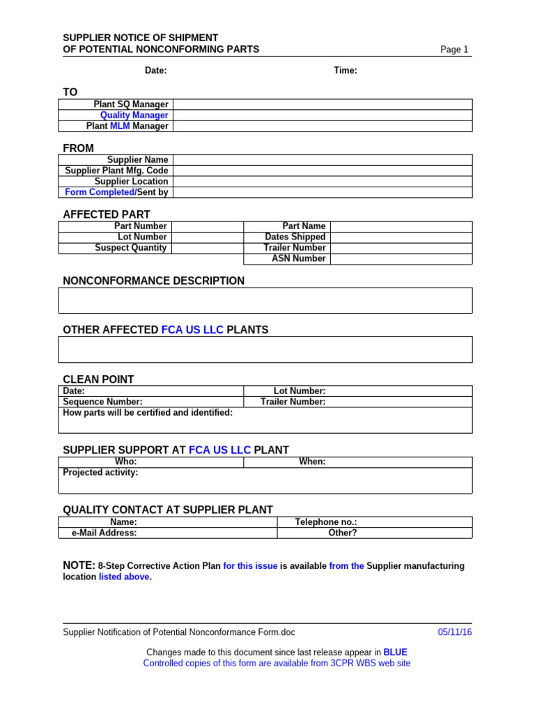 Supplier Notification of Potential Nonconformance Form | PDF