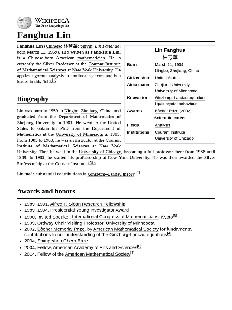 Fanghua_Lin | PDF | Mathematics