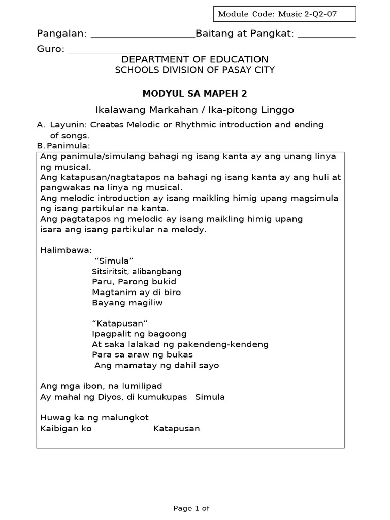 Modules in MAPEH | PDF