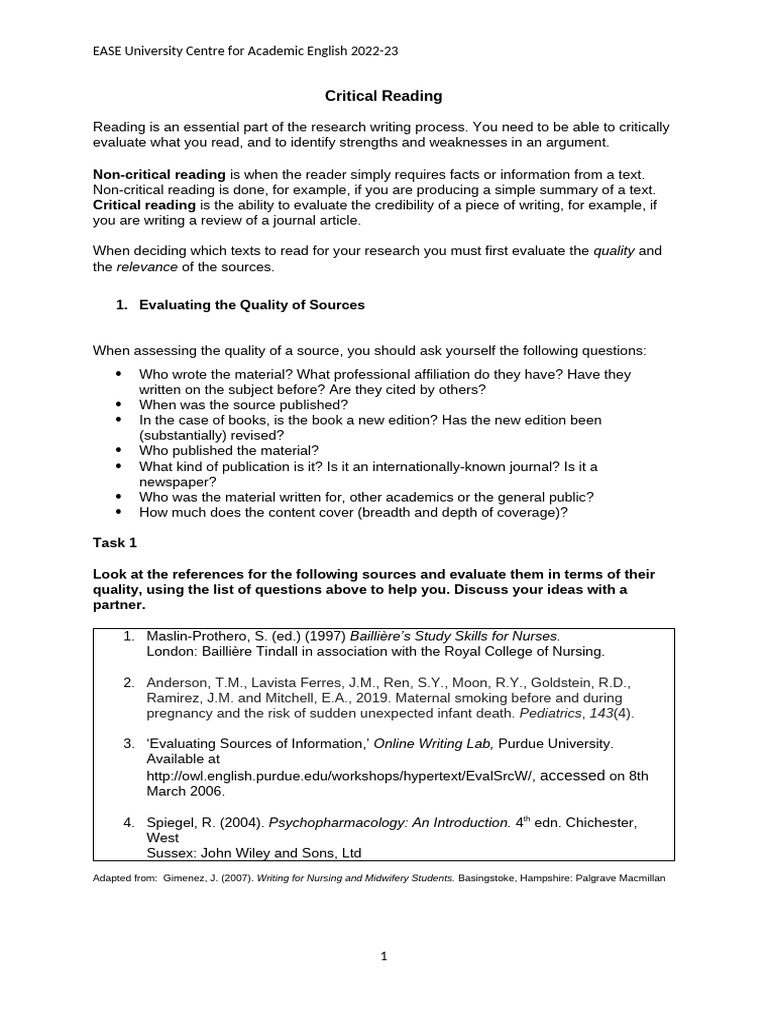 Critical Reading Handout -PLEASE DOWNLOAD | PDF | Argument | Data