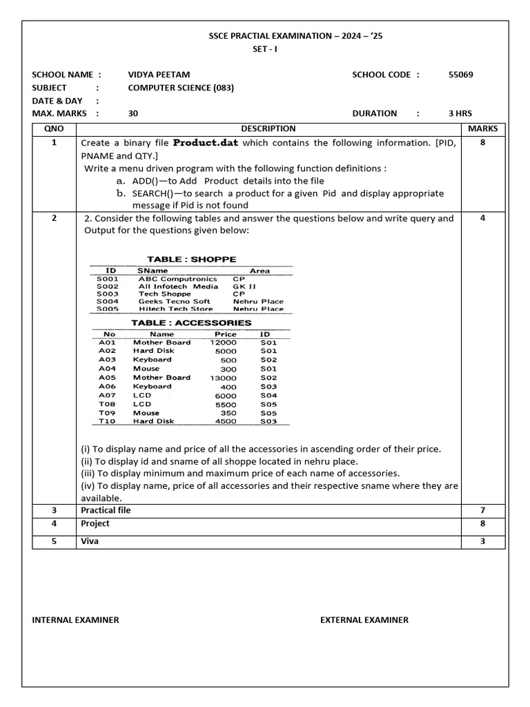 SSCE PRACTIAL EXAMINATION-2024-25 | PDF | Computer Data | Software Engineering