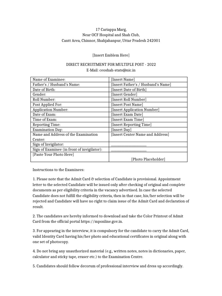 Retry Enhanced Admit Card Template | PDF | Identity Document | Government And Personhood